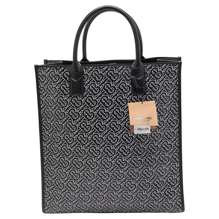 Burberry Black/White TB Print Leather Vertical Denny Tote For Sale at ...