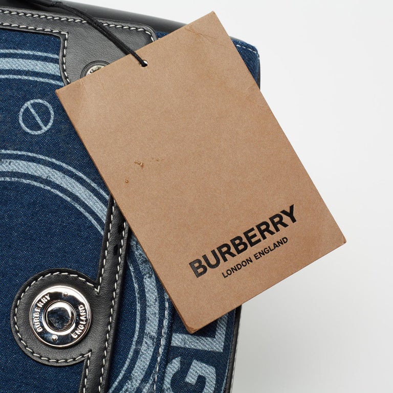 Burberry Blue/Black Denim and Leather Logo Graphic Crossbody Bag For ...