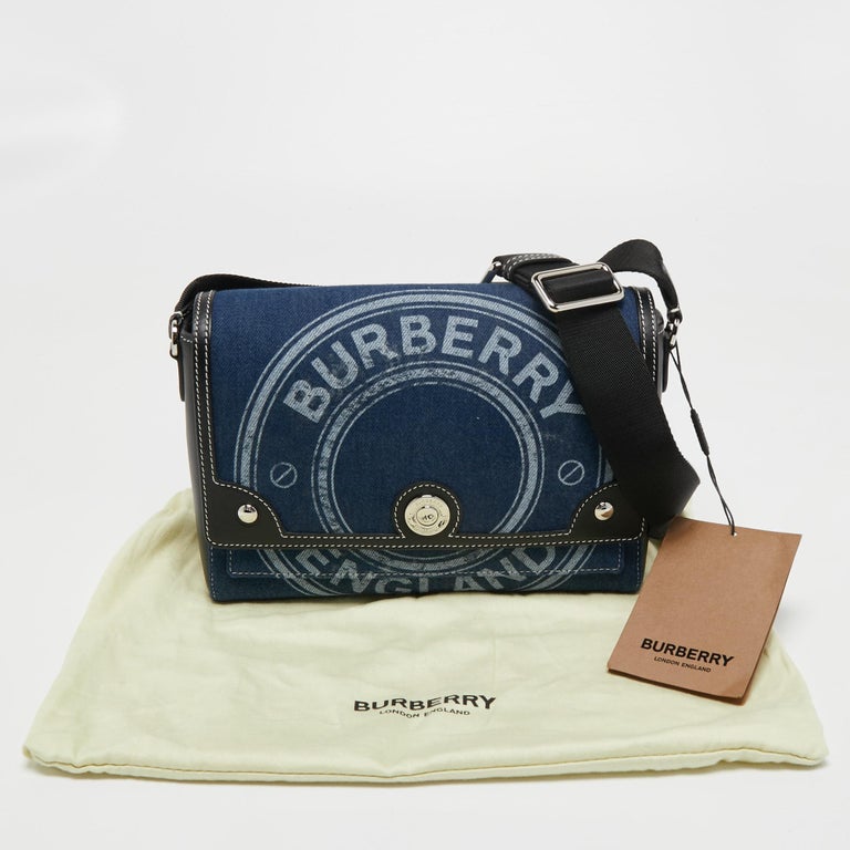 Burberry Blue/Black Denim And Leather Medium Note Logo Print Crossbody ...