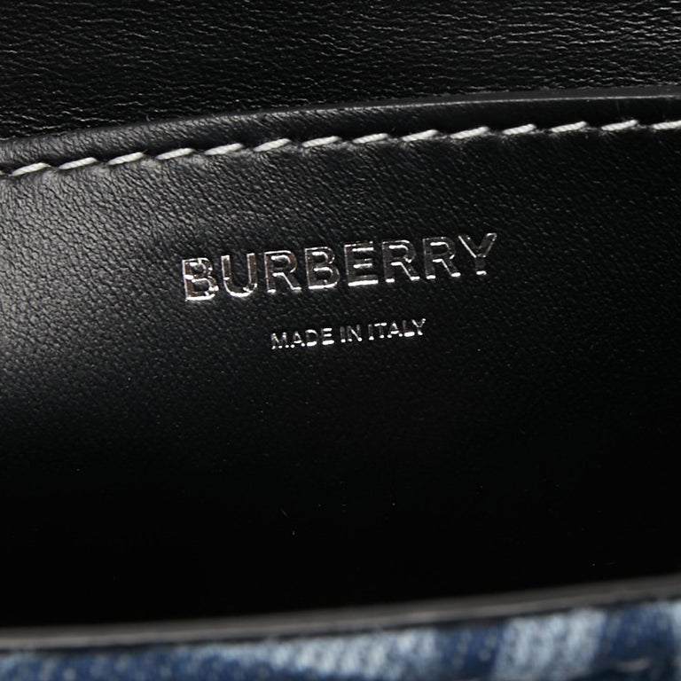 Burberry Blue/Black Denim And Leather Medium Note Logo Print Crossbody ...