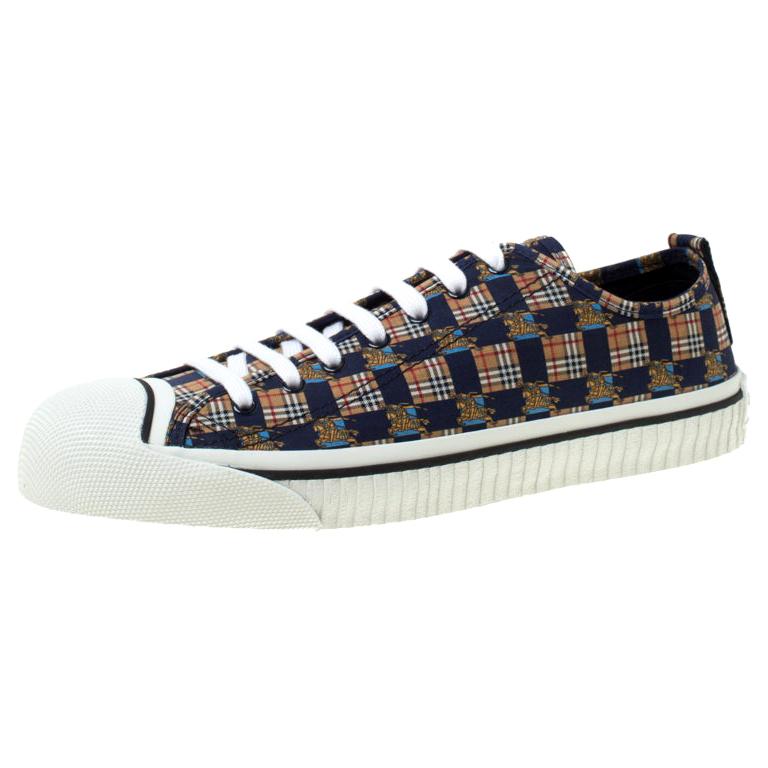 Burberry Blue/Brown Printed Canvas Kingly Low Top Sneakers Size 44.5 ...