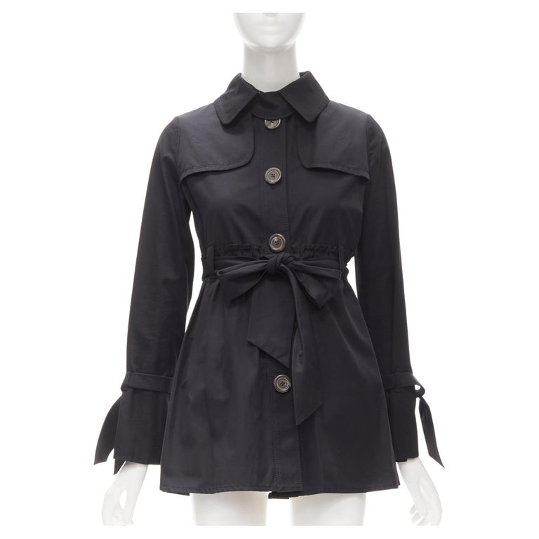 BURBERRY BLUE LABEL black cotton ruffle seam flared belted trench coat ...