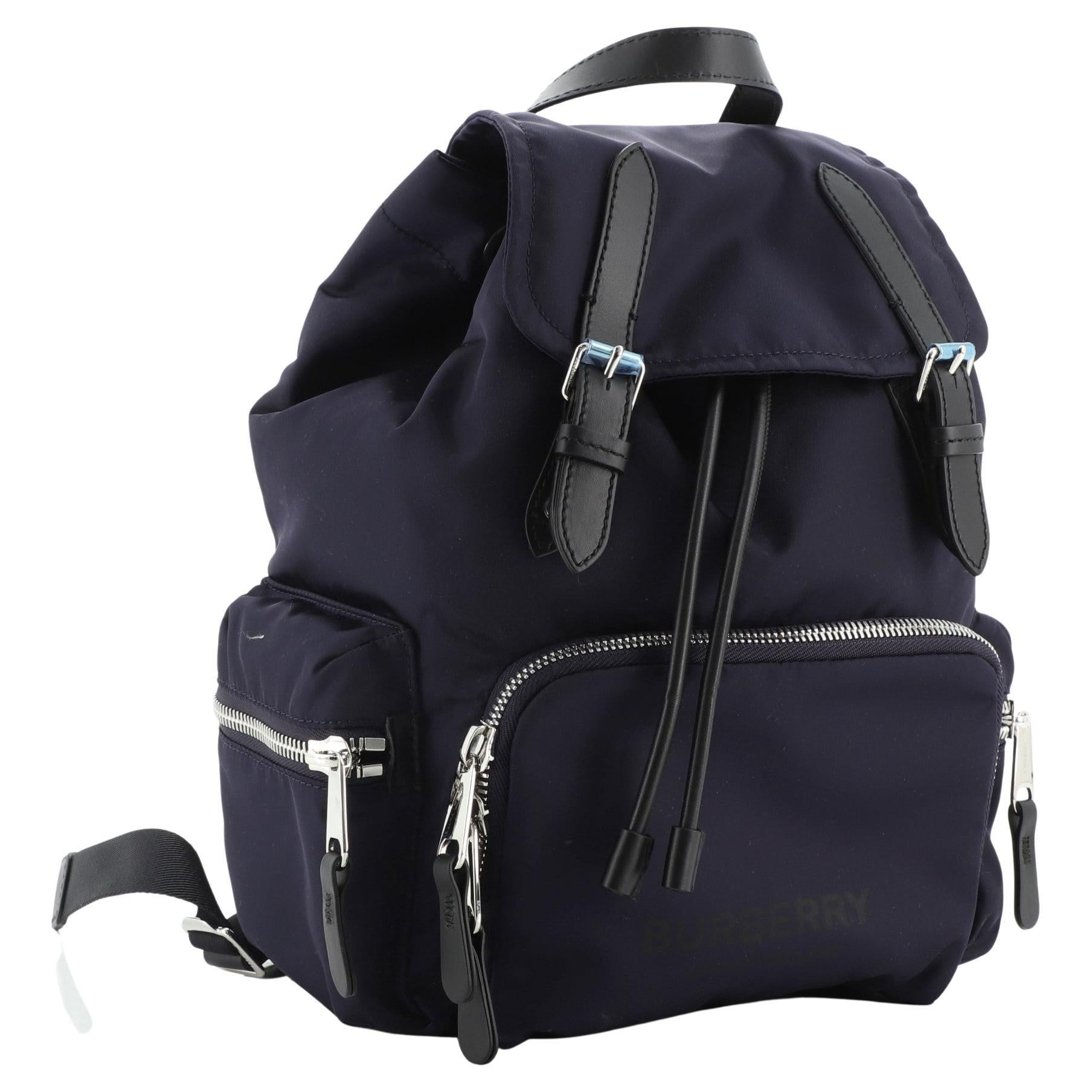 Burberry Blue Nylon Leather Rucksack Medium Backpack For Sale at ...