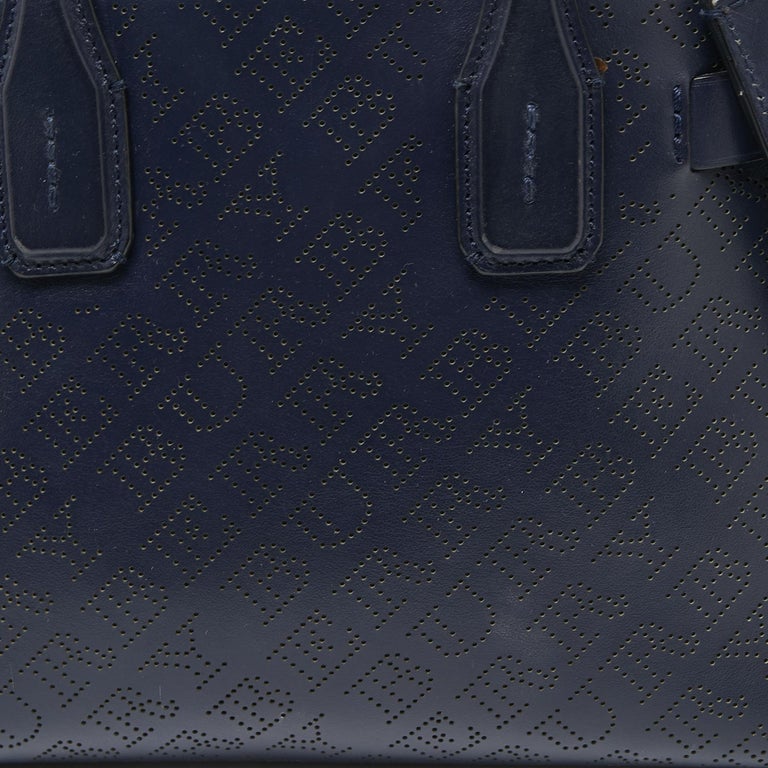 Burberry Blue Perforated Leather Small Banner Tote at 1stDibs