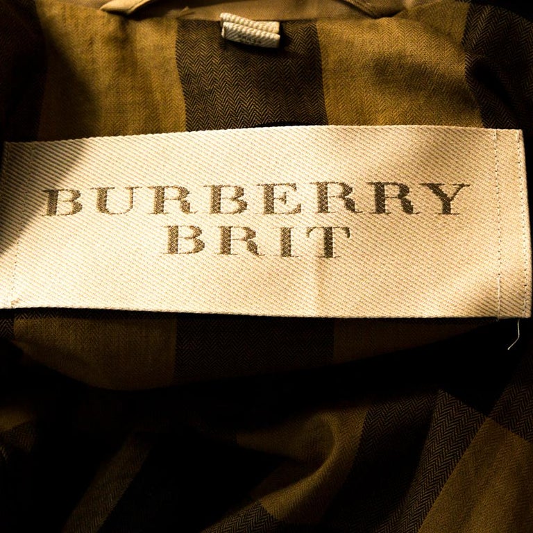 Burberry Brit Bicolor Cotton Leather Trim Studded Coat XS For Sale at ...