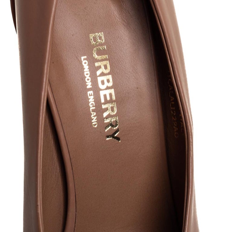 Burberry Brown/Beige Leather Cap Toe Detail Pointed Toe Pumps Size 37 ...