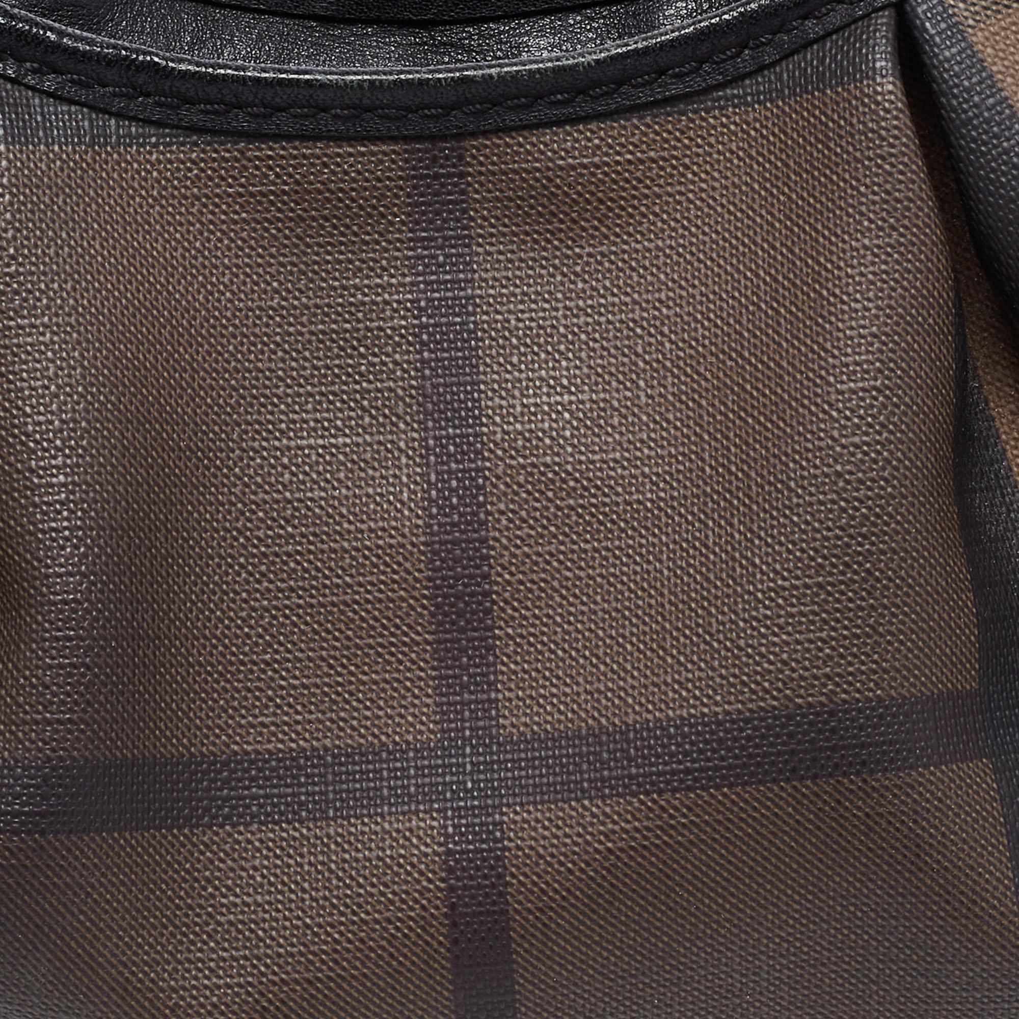 Burberry Brown/Black Nova Check PVC and Leather Small Brooklyn Hobo For ...