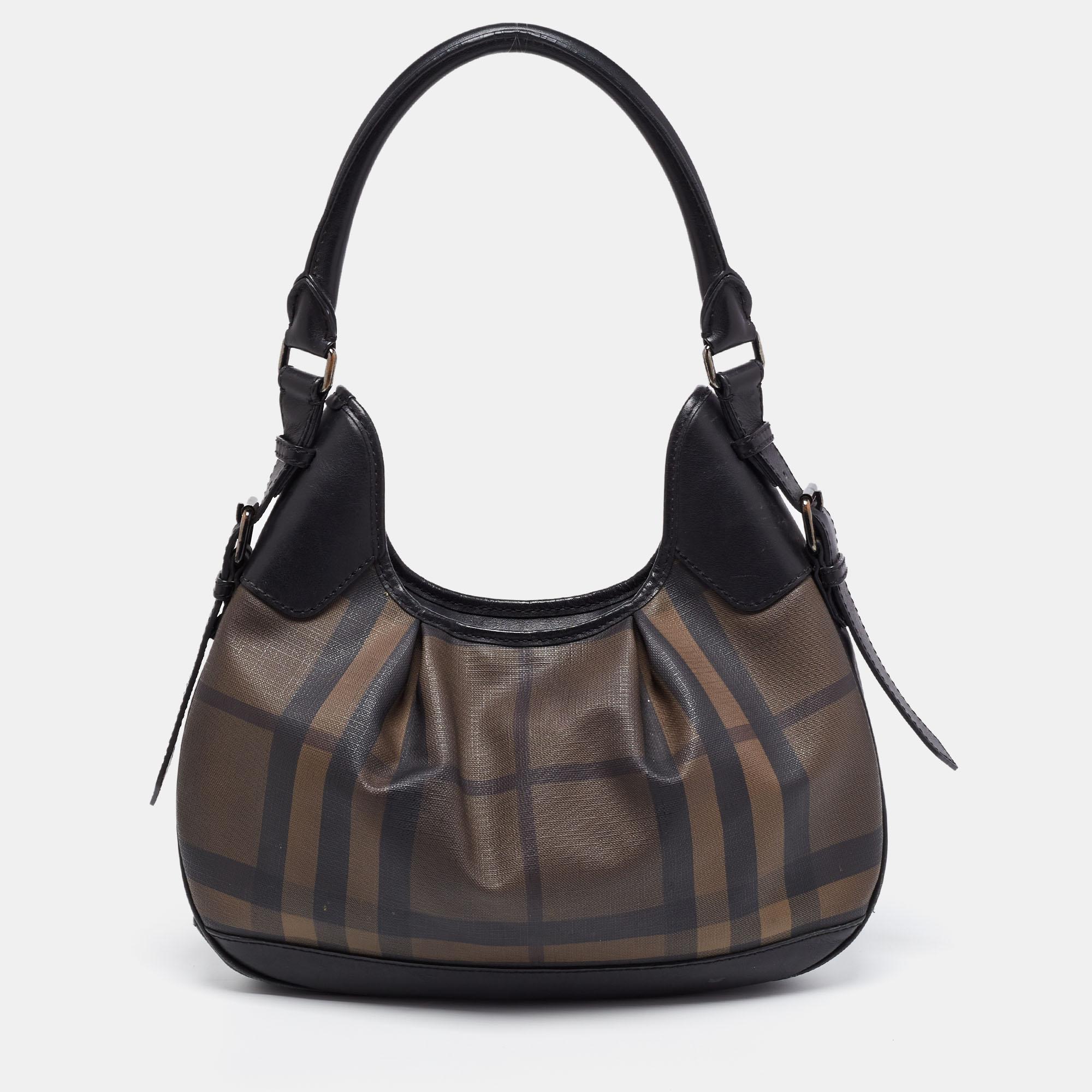 Burberry Brown/Black Nova Check PVC and Leather Small Brooklyn Hobo For ...