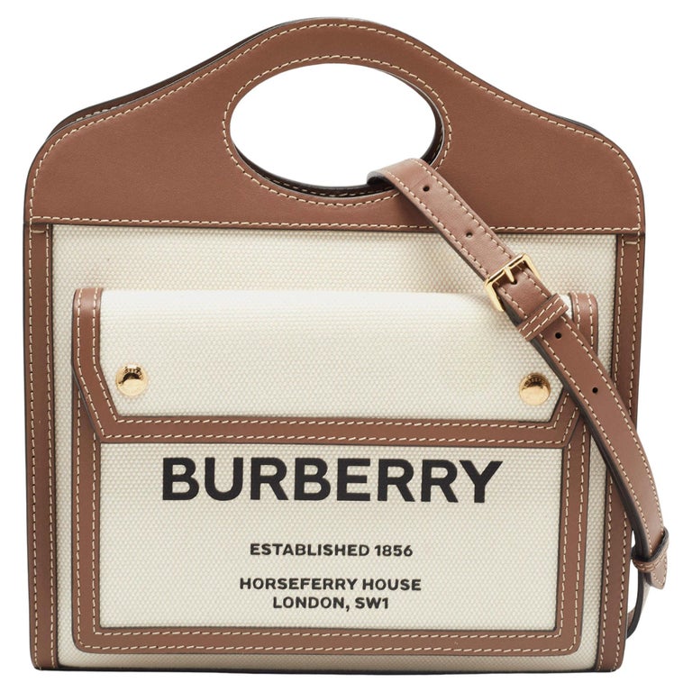 Burberry Brown/Cream Canvas and Leather Mini Pocket Tote For Sale at ...