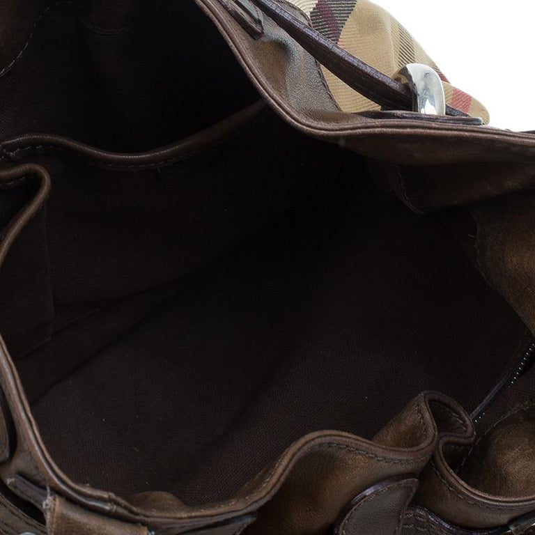 Burberry Brown Fabric /Leather Briddle House Check Beaton Hobo Bag at ...