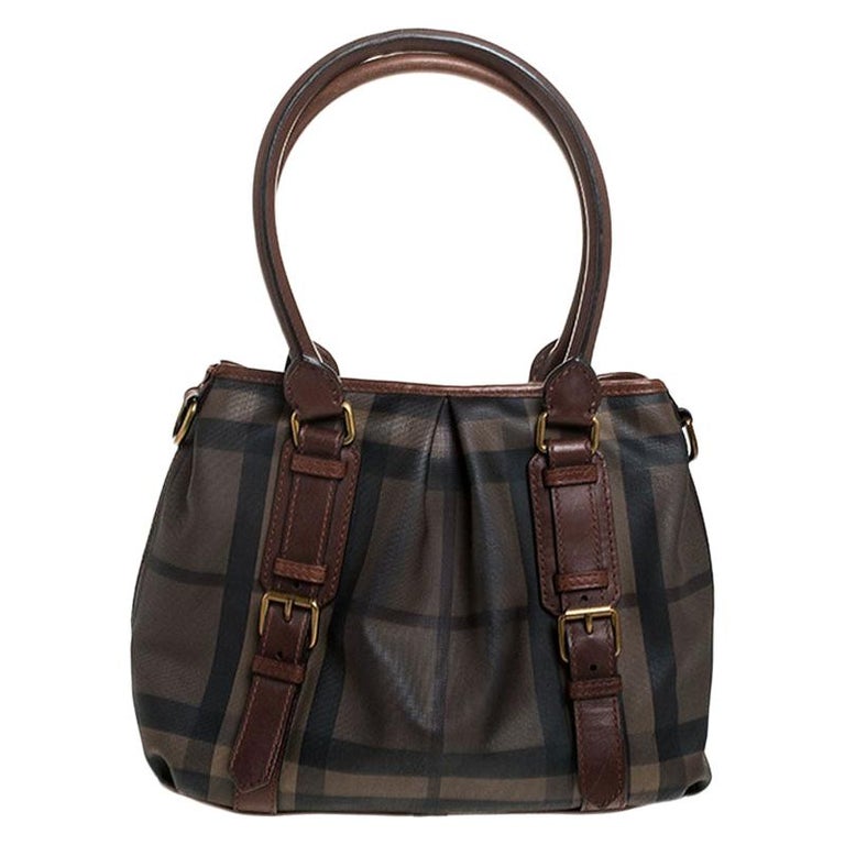 Burberry Brown House Check Coated Canvas Satchel For Sale at 1stDibs