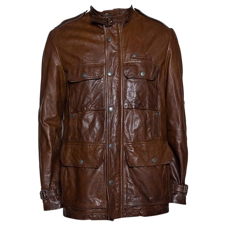 Burberry Brown Leather Button Front Jacket L at 1stDibs | burberry ...