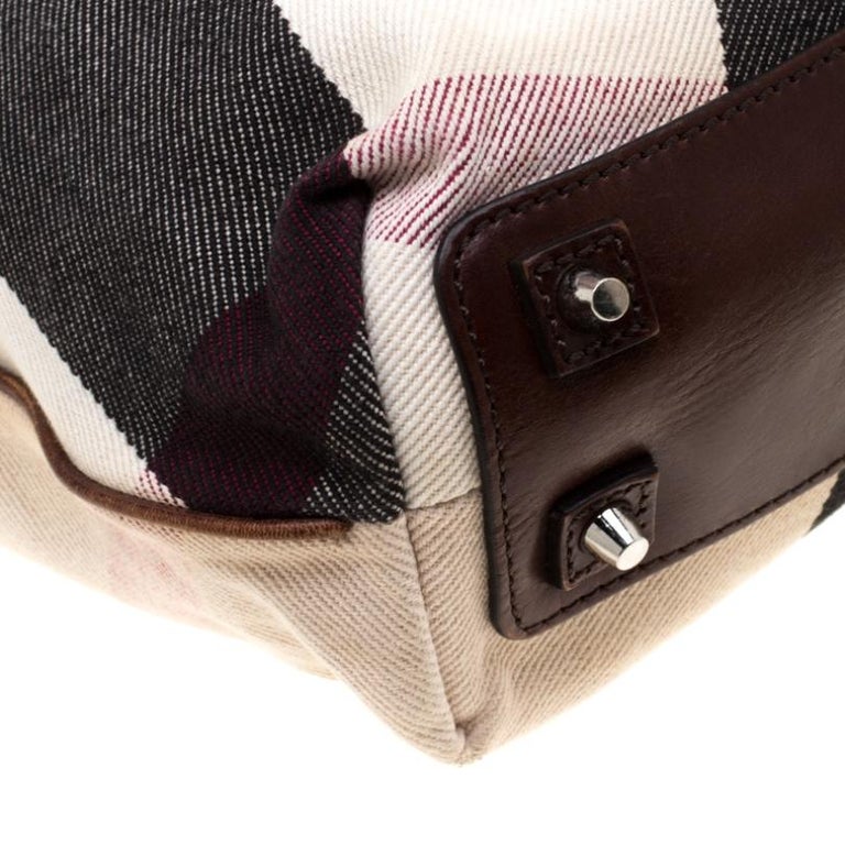 Burberry Brown Mega Check Canvas and Leather Tote For Sale at 1stDibs