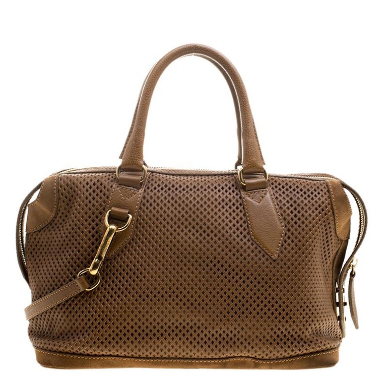 Burberry Brown Perforated Leather Medium Gilmore Satchel For Sale at ...