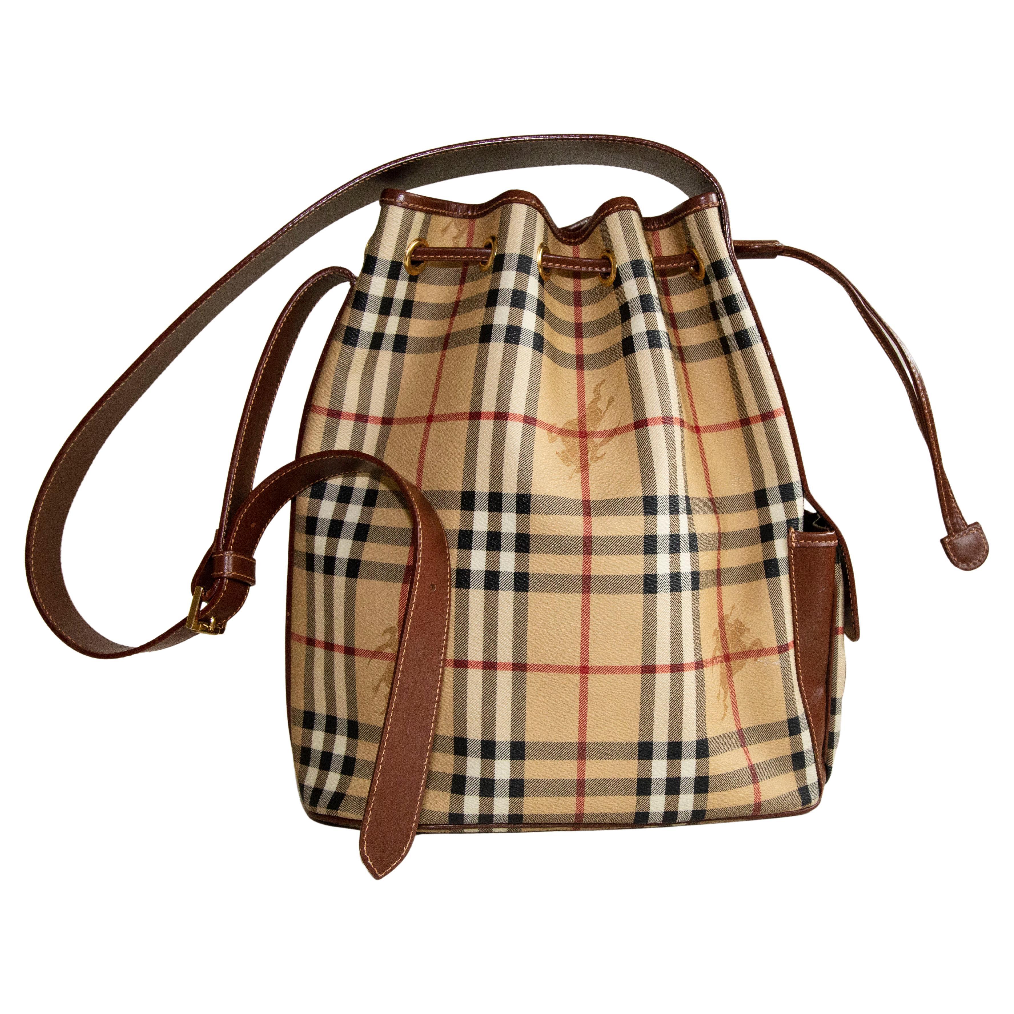 Burberry Bucket Bag in Classic Check Coated Canvas and Brown Leather ...