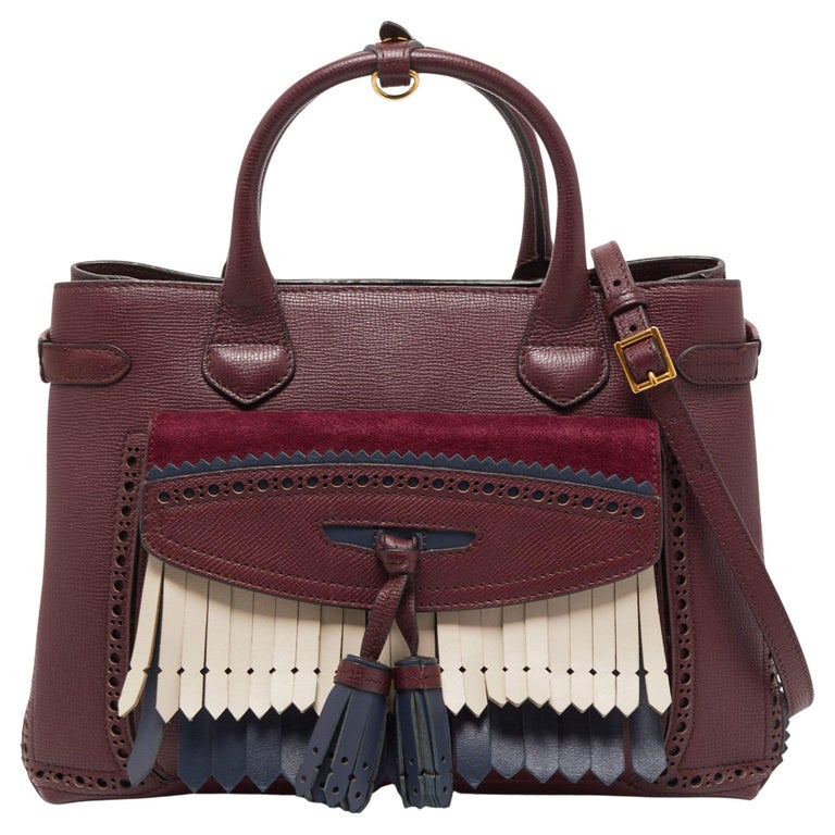 Burberry Burgundy Brogue Leather and Suede Medium Tassel Banner Tote ...