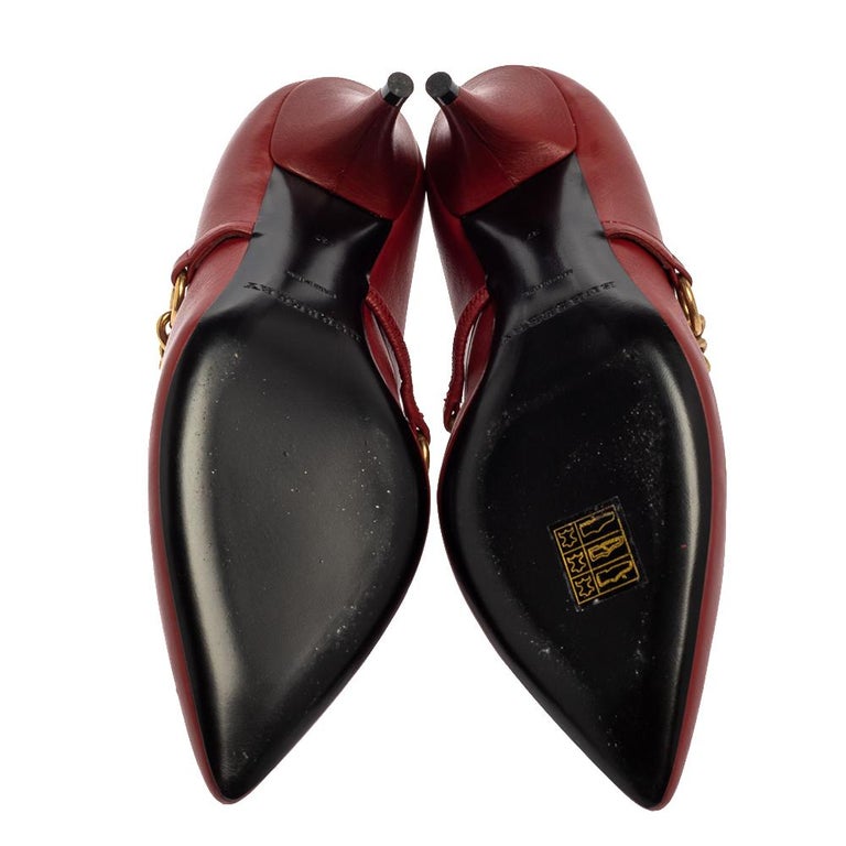 Burberry Burgundy Leather Bronwen Chain Pointed Toe Ankle Booties Size ...