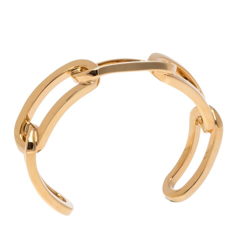 Burberry Chain Link Motif Gold Tone Open Cuff Bracelet L at 1stDibs