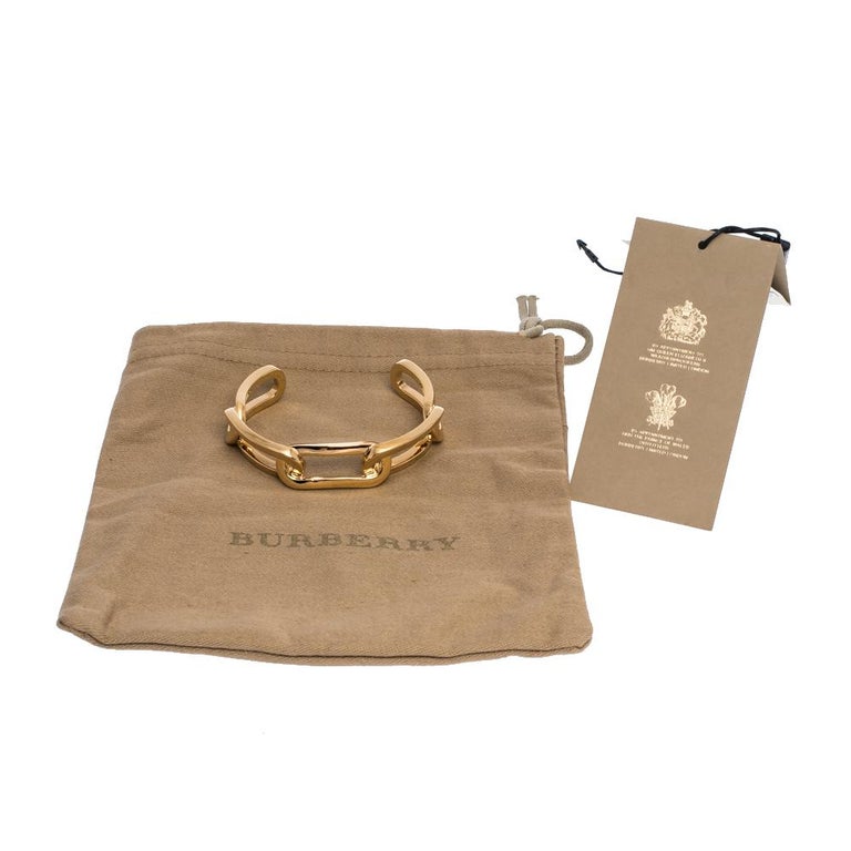 Burberry Chain Link Motif Gold Tone Open Cuff Bracelet L at 1stDibs