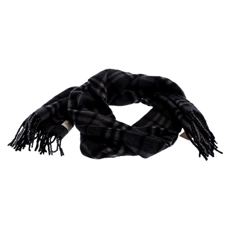 Burberry Charcoal Grey Classic Check Cashmere Stole For Sale at 1stDibs