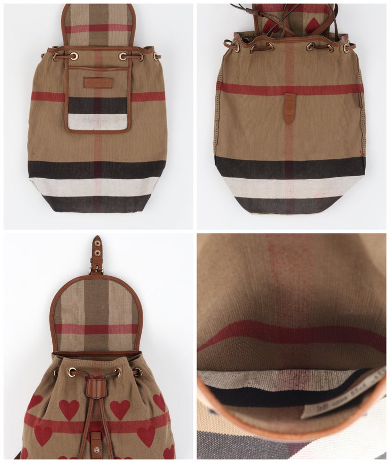 BURBERRY Chilton Check Hearts Canvas Leather Trim Backpack at 1stDibs ...