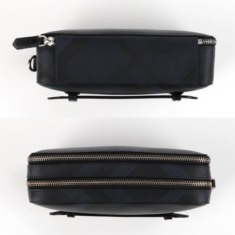BURBERRY “Cormac" Unisex Navy Black Check Double Zip Travel Wallet Case ...