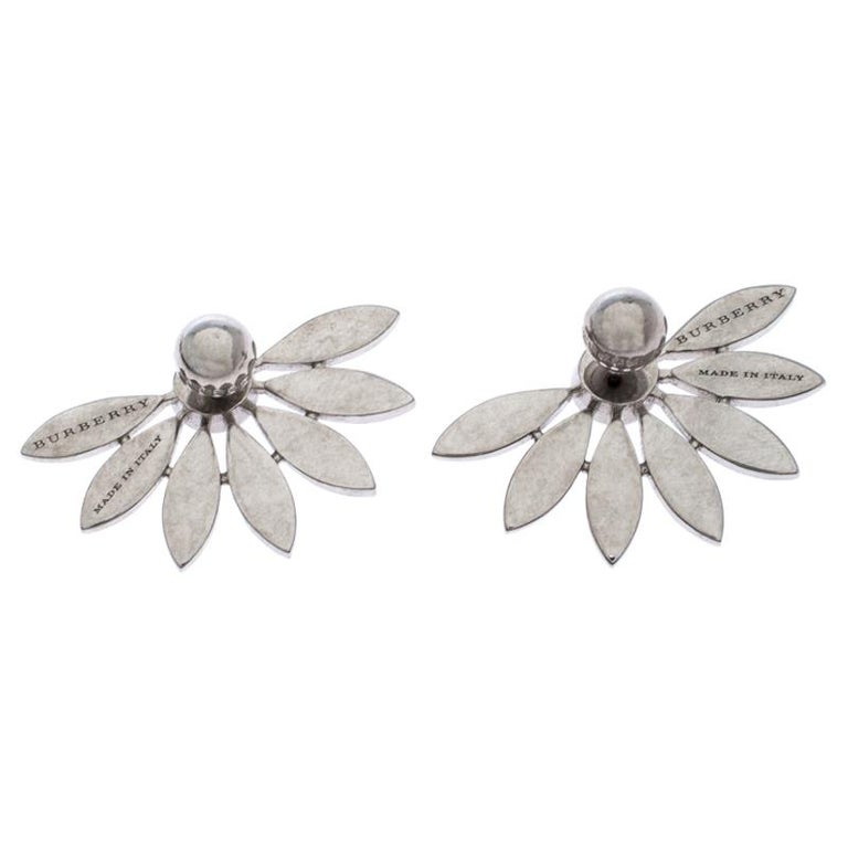 Burberry Crystal Studded Half Daisy Silver Tone Earrings For Sale at ...