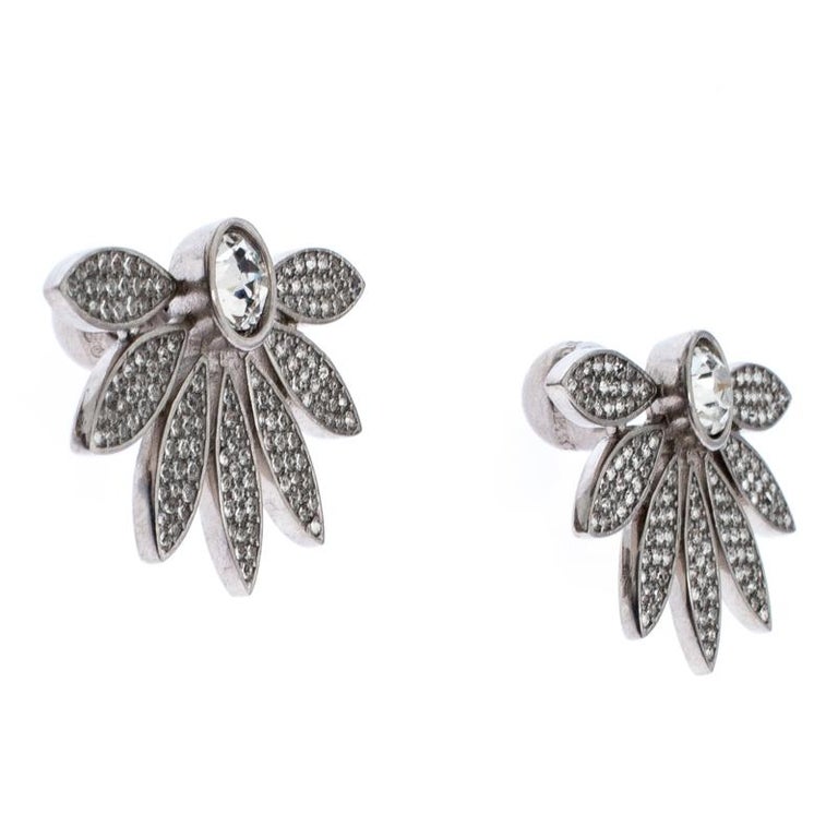 Burberry Crystal Studded Half Daisy Silver Tone Earrings For Sale at ...
