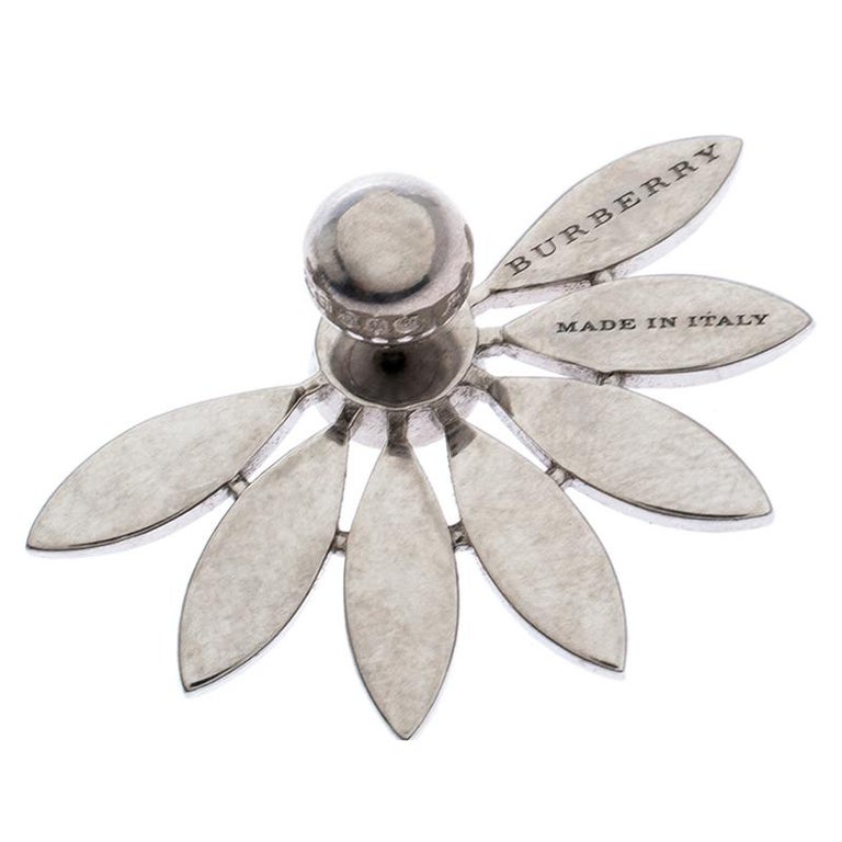 Burberry Crystal Studded Half Daisy Silver Tone Earrings For Sale at ...