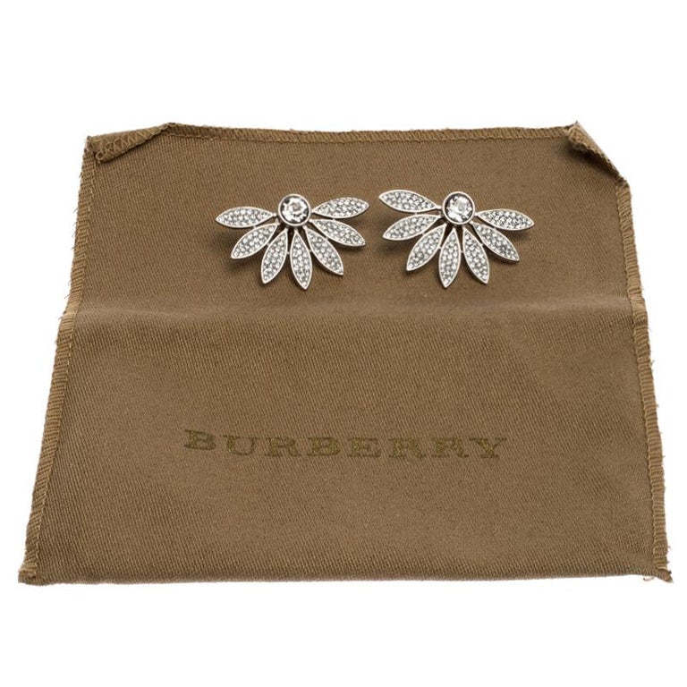 Burberry Crystal Studded Half Daisy Silver Tone Earrings For Sale at ...
