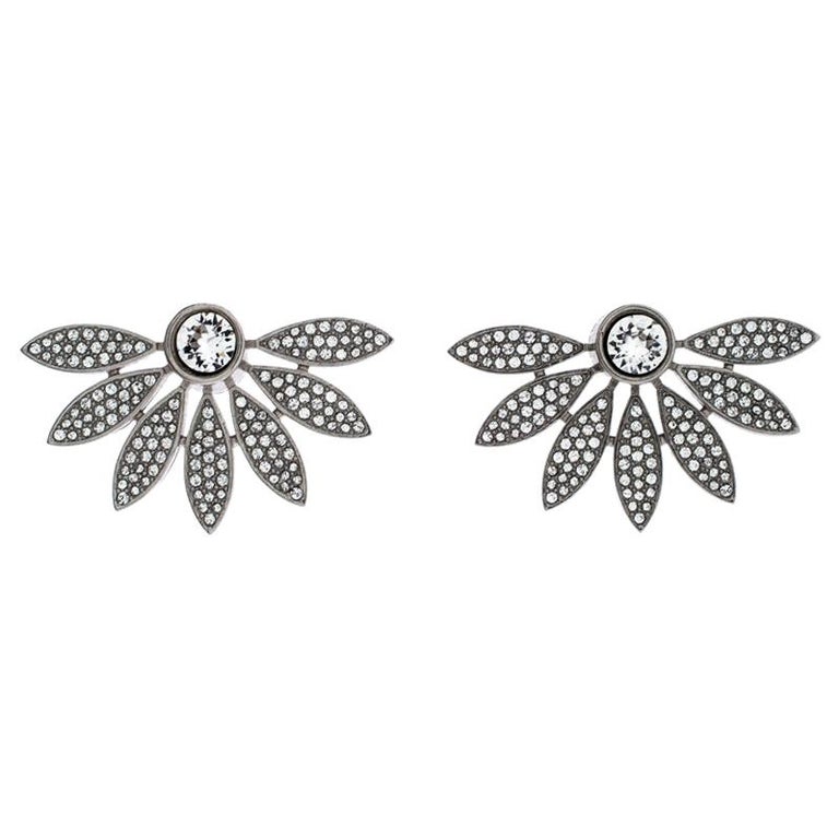 Burberry Crystal Studded Half Daisy Silver Tone Earrings For Sale at ...