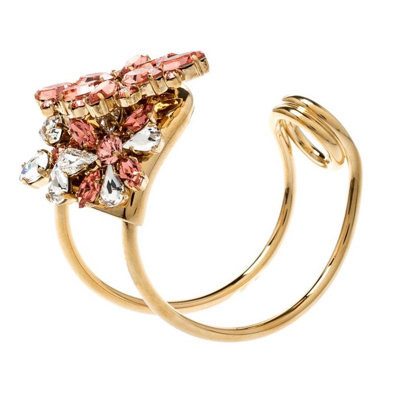 Burberry Daisy Crystal Gold Tone Open Cuff Bracelet For Sale at 1stDibs