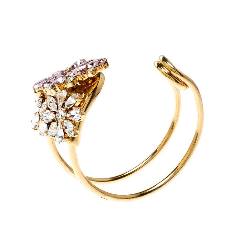 Burberry Daisy Crystal Gold Tone Open Cuff Bracelet For Sale at 1stDibs