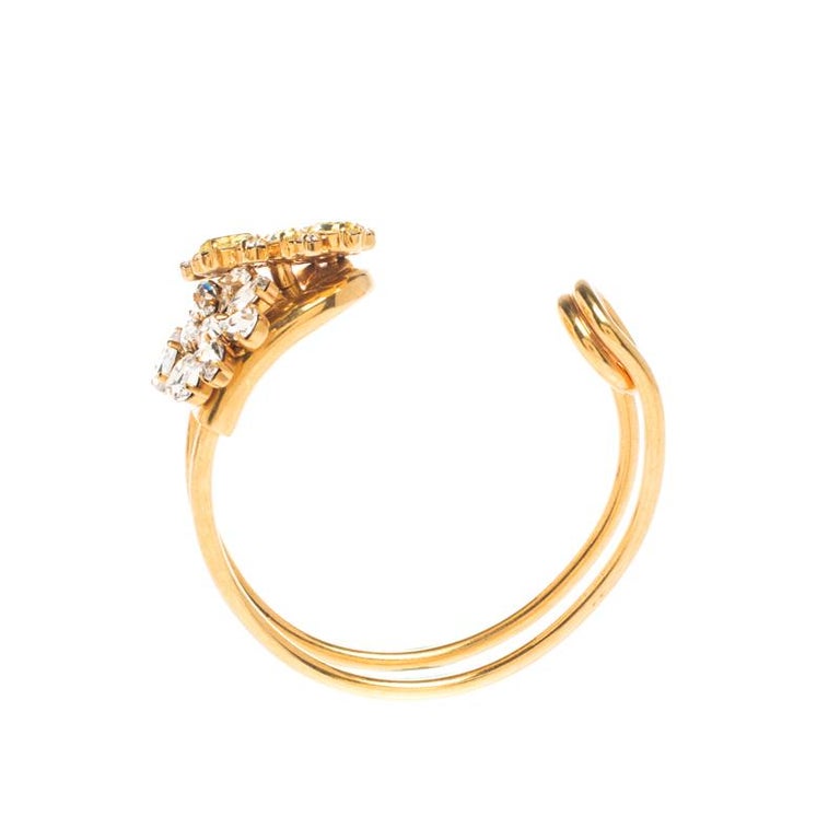 Burberry Daisy Crystal Gold Tone Open Cuff Bracelet For Sale at 1stDibs