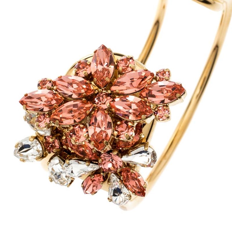 Burberry Daisy Crystal Gold Tone Open Cuff Bracelet For Sale at 1stDibs