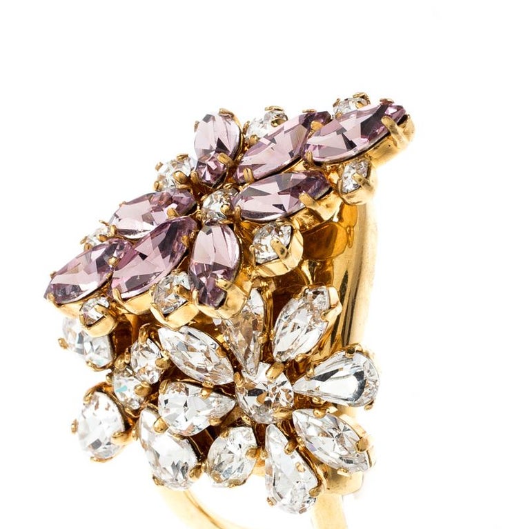Burberry Daisy Crystal Gold Tone Open Cuff Bracelet For Sale at 1stDibs