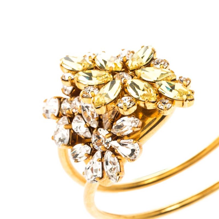 Burberry Daisy Crystal Gold Tone Open Cuff Bracelet For Sale at 1stDibs