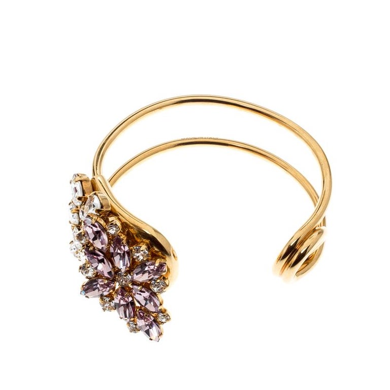 Burberry Daisy Crystal Gold Tone Open Cuff Bracelet For Sale at 1stDibs
