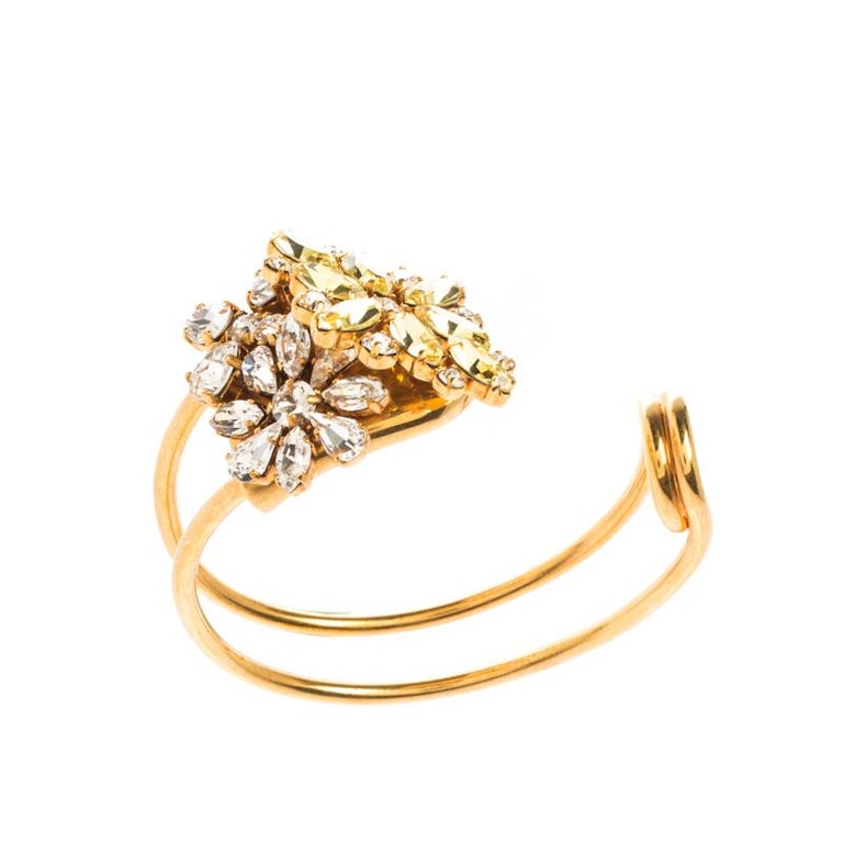 Burberry Daisy Crystal Gold Tone Open Cuff Bracelet For Sale at 1stDibs