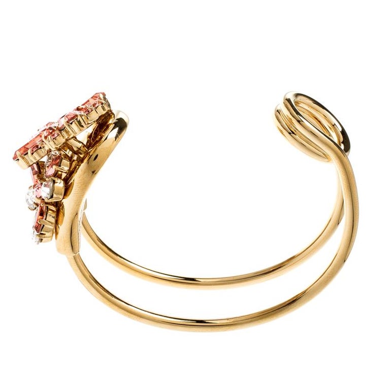 Burberry Daisy Crystal Gold Tone Open Cuff Bracelet For Sale at 1stDibs