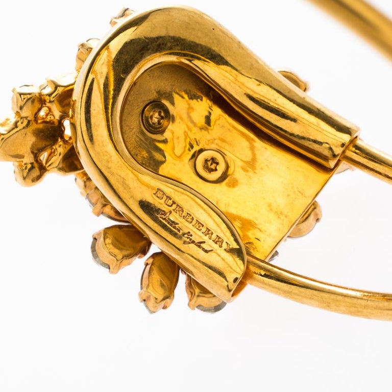 Burberry Daisy Crystal Gold Tone Open Cuff Bracelet For Sale at 1stDibs