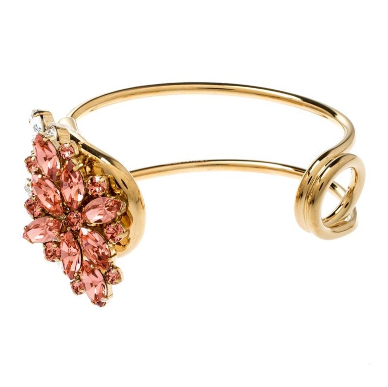 Burberry Daisy Crystal Gold Tone Open Cuff Bracelet For Sale at 1stDibs