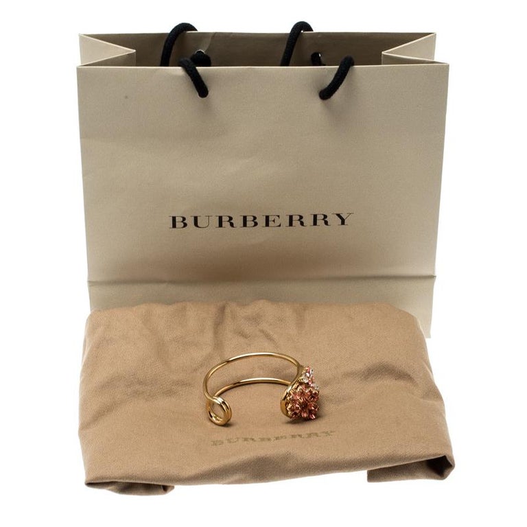 Burberry Daisy Crystal Gold Tone Open Cuff Bracelet For Sale at 1stDibs