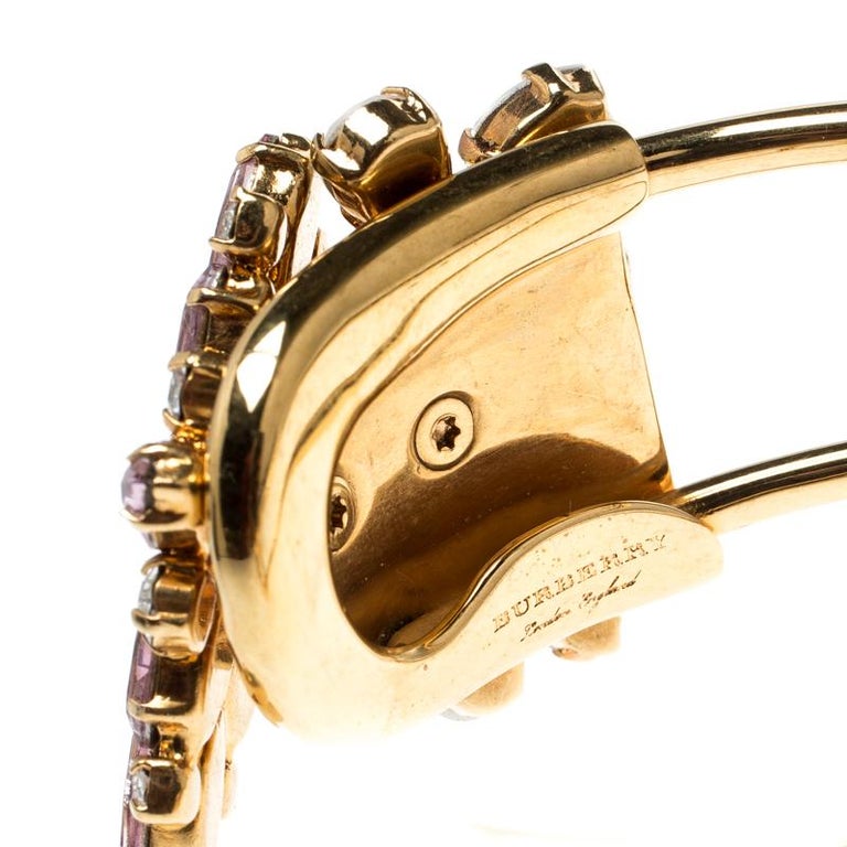 Burberry Daisy Crystal Gold Tone Open Cuff Bracelet For Sale at 1stDibs