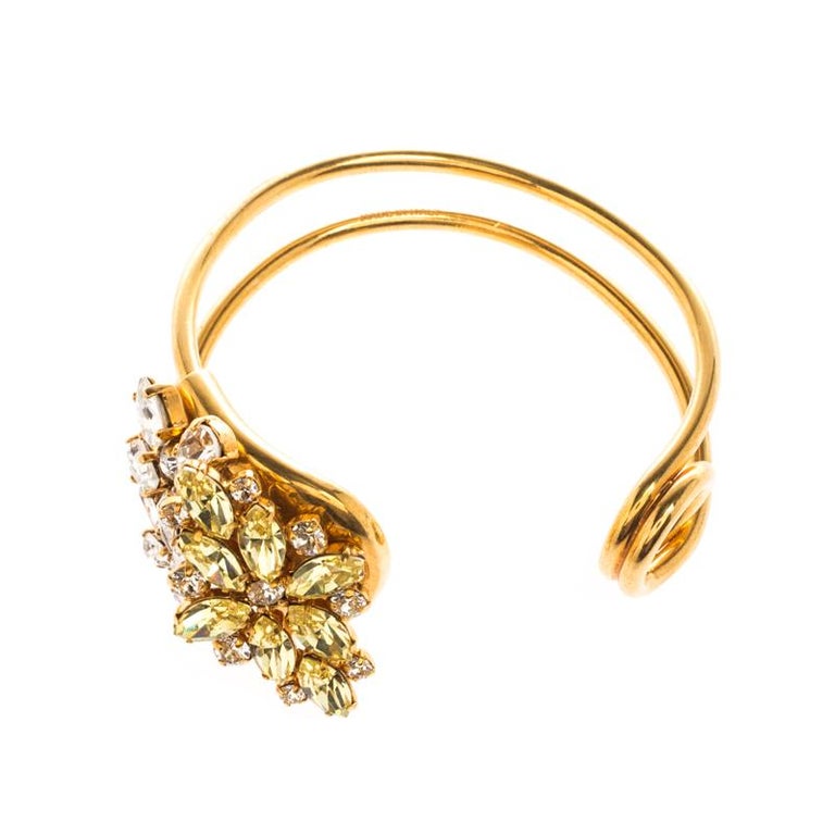 Burberry Daisy Crystal Gold Tone Open Cuff Bracelet For Sale at 1stDibs