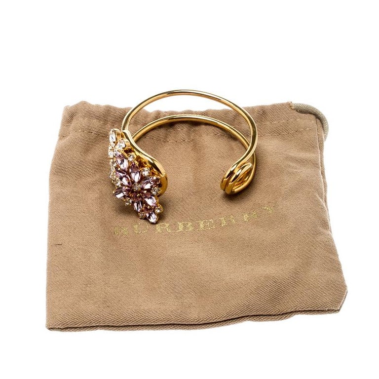 Burberry Daisy Crystal Gold Tone Open Cuff Bracelet For Sale at 1stDibs
