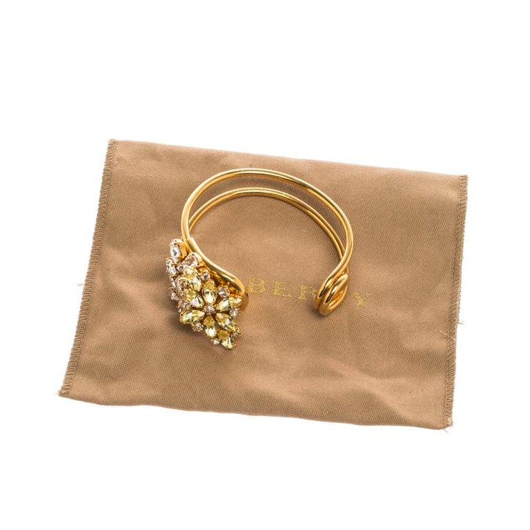 Burberry Daisy Crystal Gold Tone Open Cuff Bracelet For Sale at 1stDibs