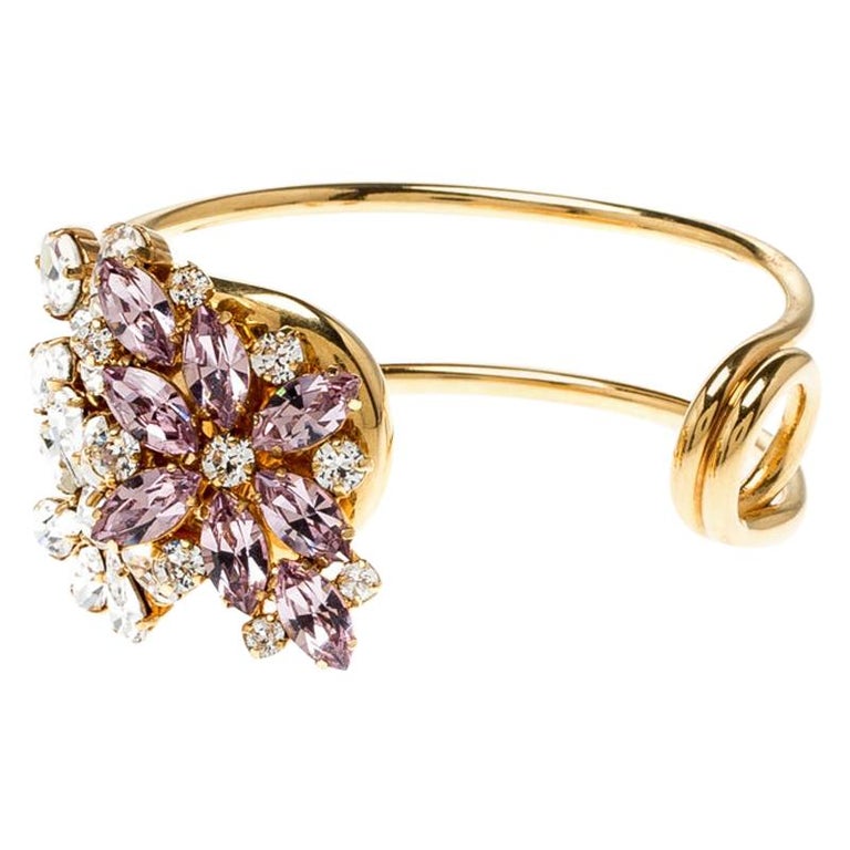 Burberry Daisy Crystal Gold Tone Open Cuff Bracelet For Sale at 1stDibs