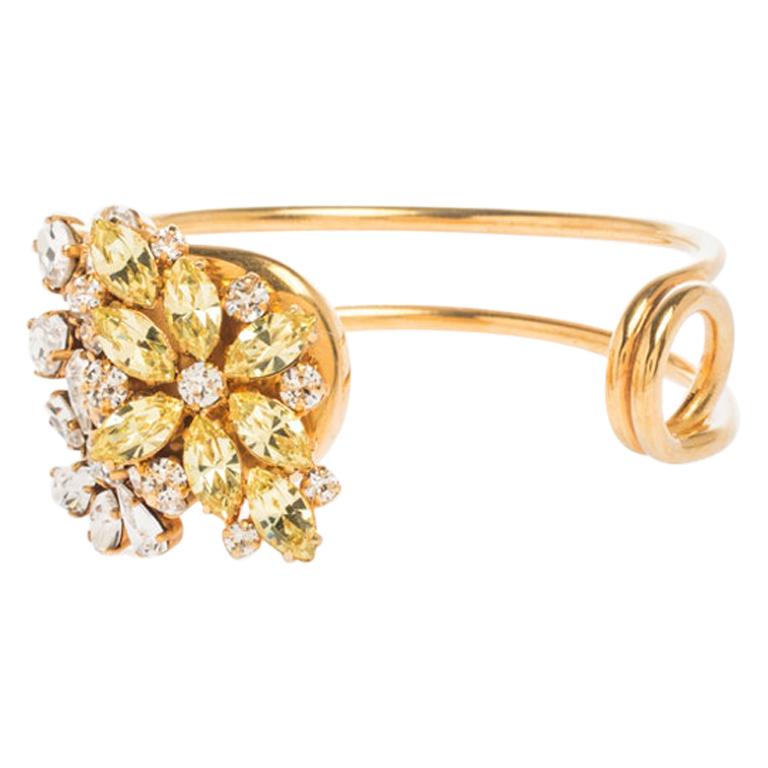 Burberry Daisy Crystal Gold Tone Open Cuff Bracelet For Sale at 1stDibs