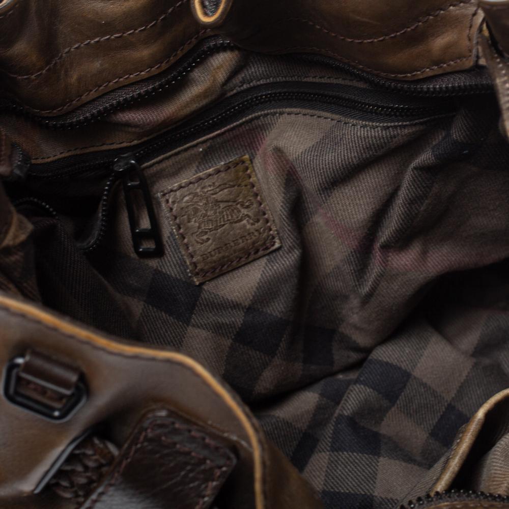 Burberry Dark Brown Logo Embossed Leather Buckle Detail Hobo For Sale ...